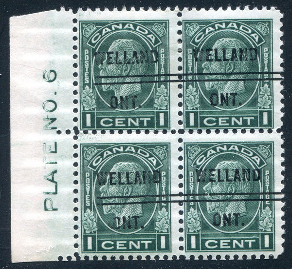 Canada Town & City Precancel - WELLAND 1-195 Plate Block - Deveney Stamps