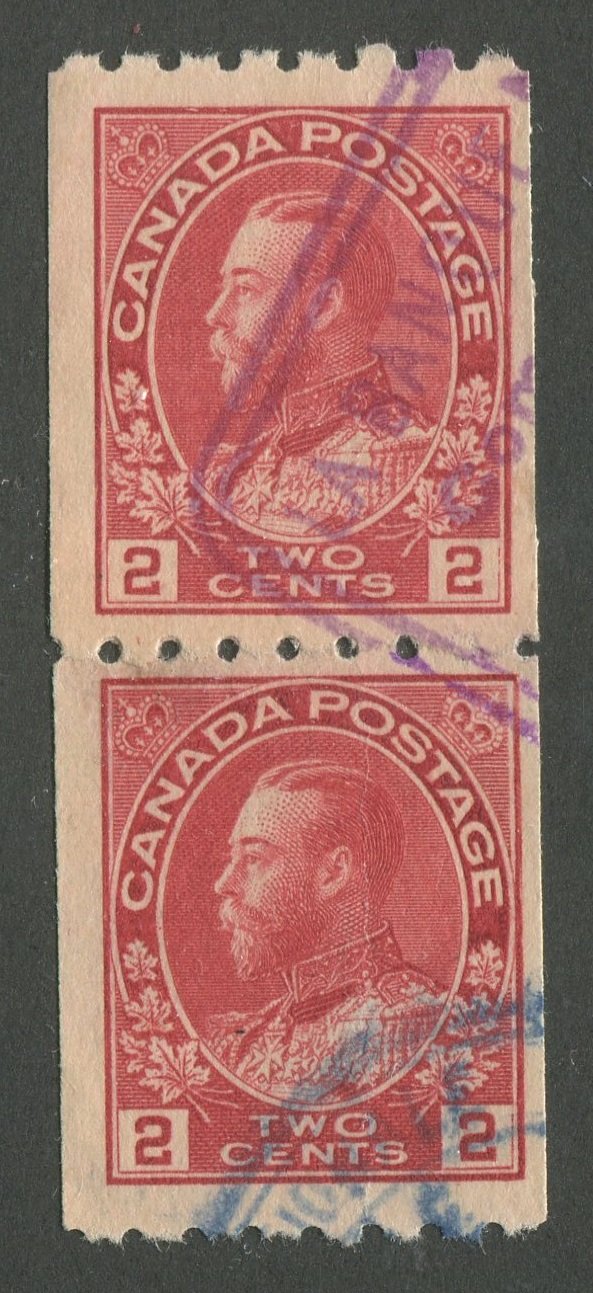 CANADA #124i USED ADMIRAL PASTE-UP PAIR 170818 - Deveney Stamps
