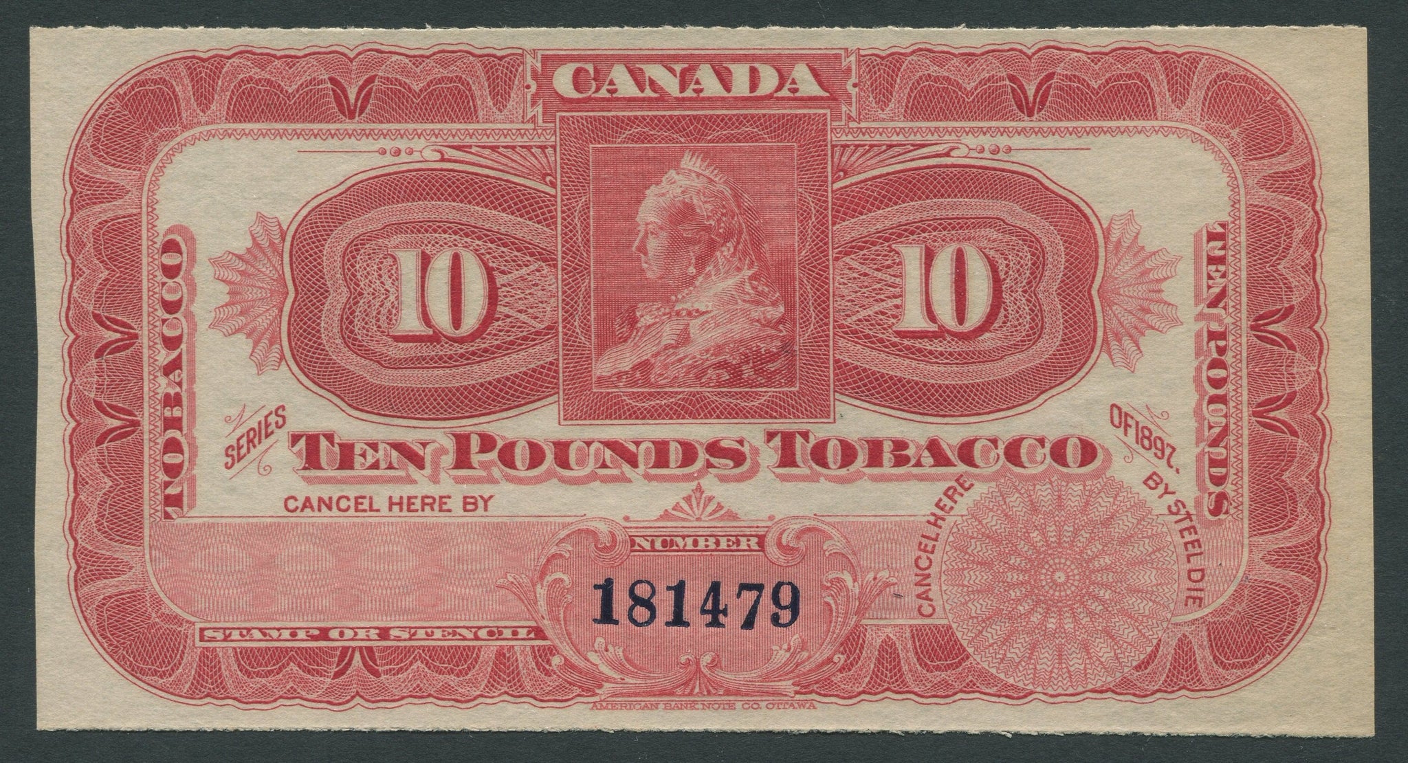10LB 080417 MINT FEDERAL TOBACCO LABEL RED - Deveney Stamps