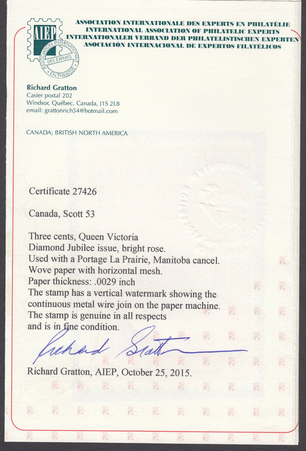 CANADA #53 USED STITCH WATERMARK 180220 - Deveney Stamps