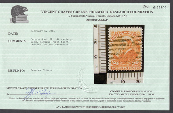 CANADA #46 USED STITCH WATERMARK 180219 - Deveney Stamps