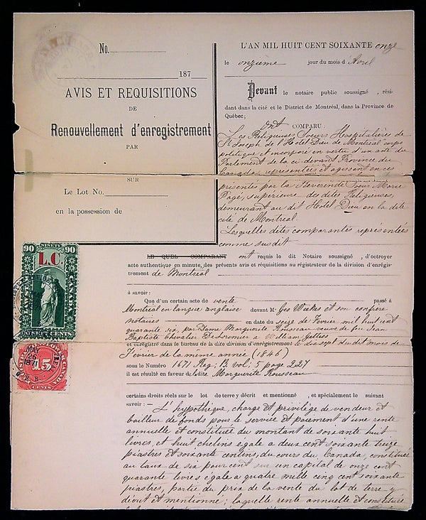 CANADA REVENUE QUEBEC LAW STAMPS AFFIXED REGISTRATION DOC 210325 ...