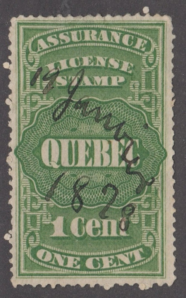 CANADA REVENUE QA1 USED QUEBEC LICENSE STAMP 211207 - Deveney Stamps